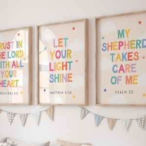 Set of 3 Colorful Children Bible Verse Wall Art Prints Christian ...