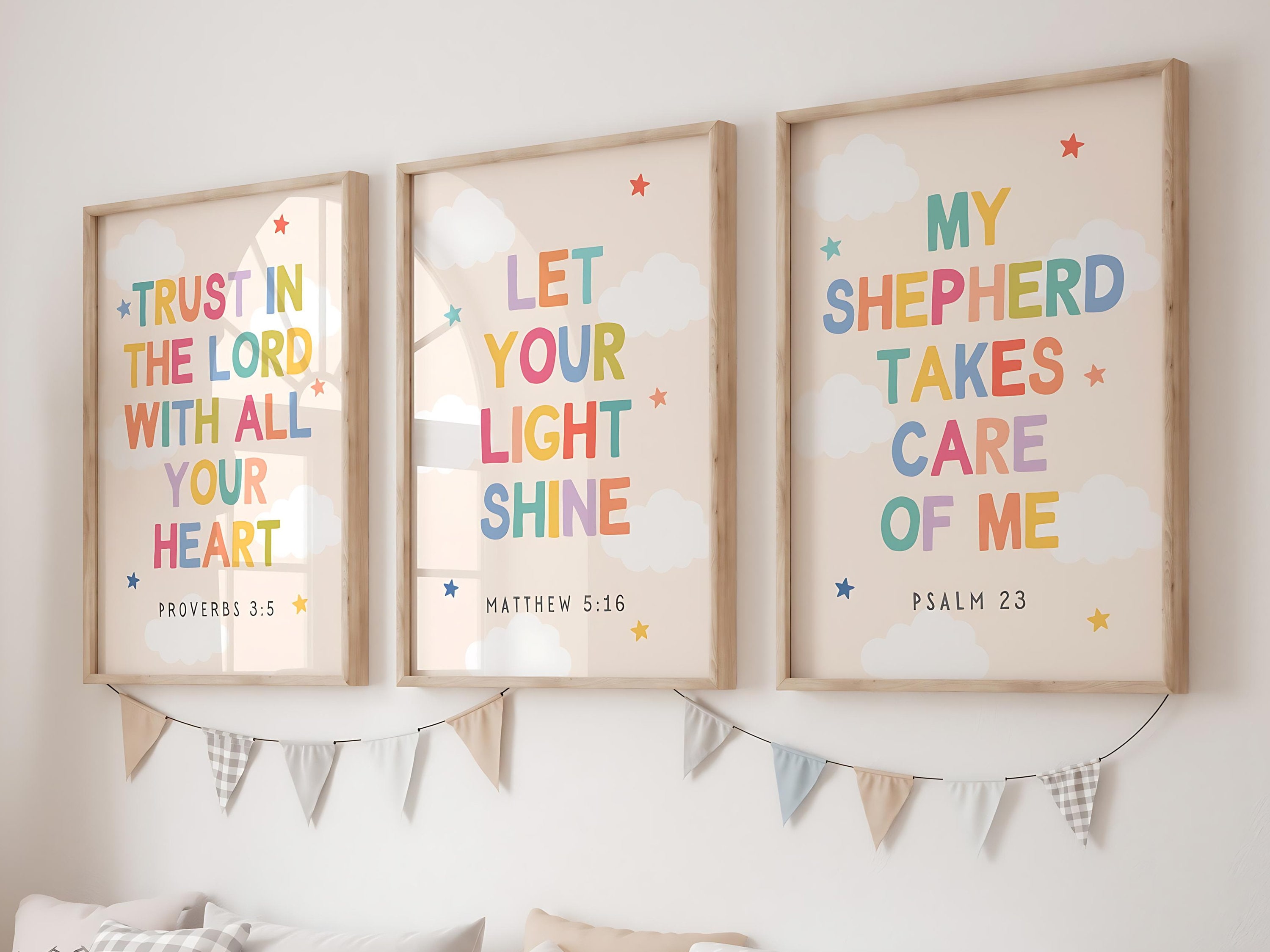 Set of 3 Colorful Children Bible Verse Wall Art Prints Christian ...