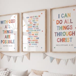 Set of 3 Colorful Children Bible Verse Wall Art for Kids Ministry Decor ...