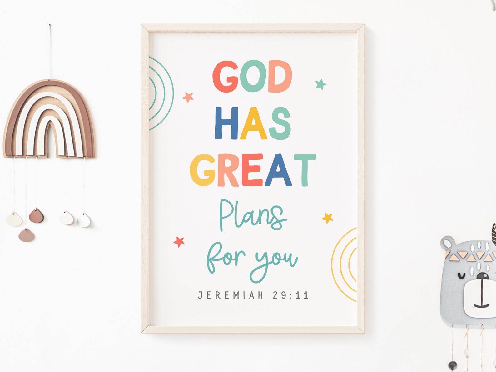 Set of 3 Colorful Children Bible Verse Wall Art for Kids Ministry Decor ...