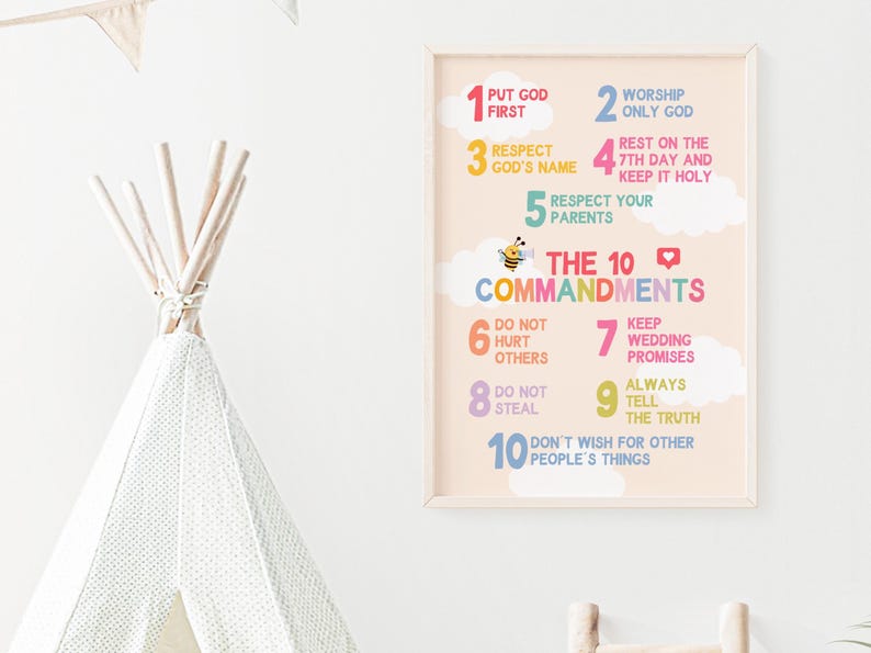 Ten Commandments for Kids Poster Colorful Children Bible Verse Wall Art ...
