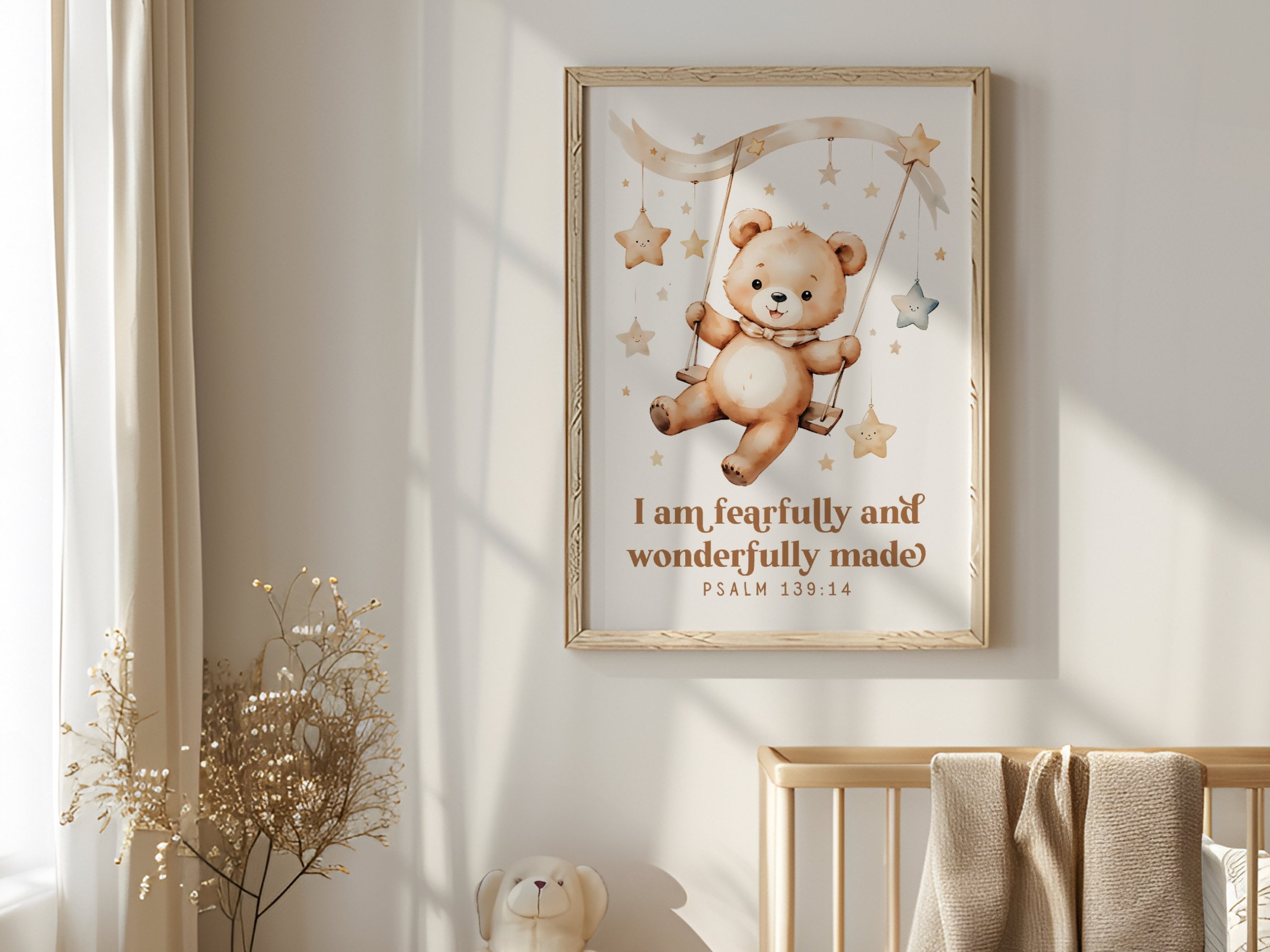 Boho Neutral Christian Nursery Wall Art Bible Verse Baby Room Christian ...