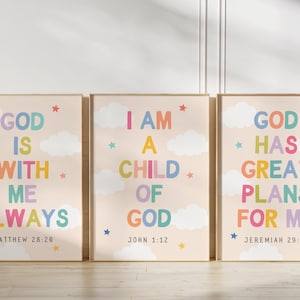 Set of 3 Colorful Children Bible Verse Wall Art Prints Christian ...