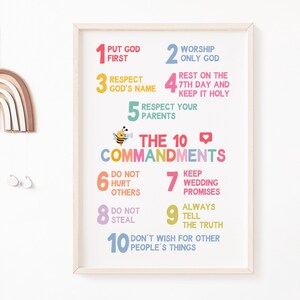 Ten Commandments for Kids Poster Colorful Children Bible Verse Wall Art ...