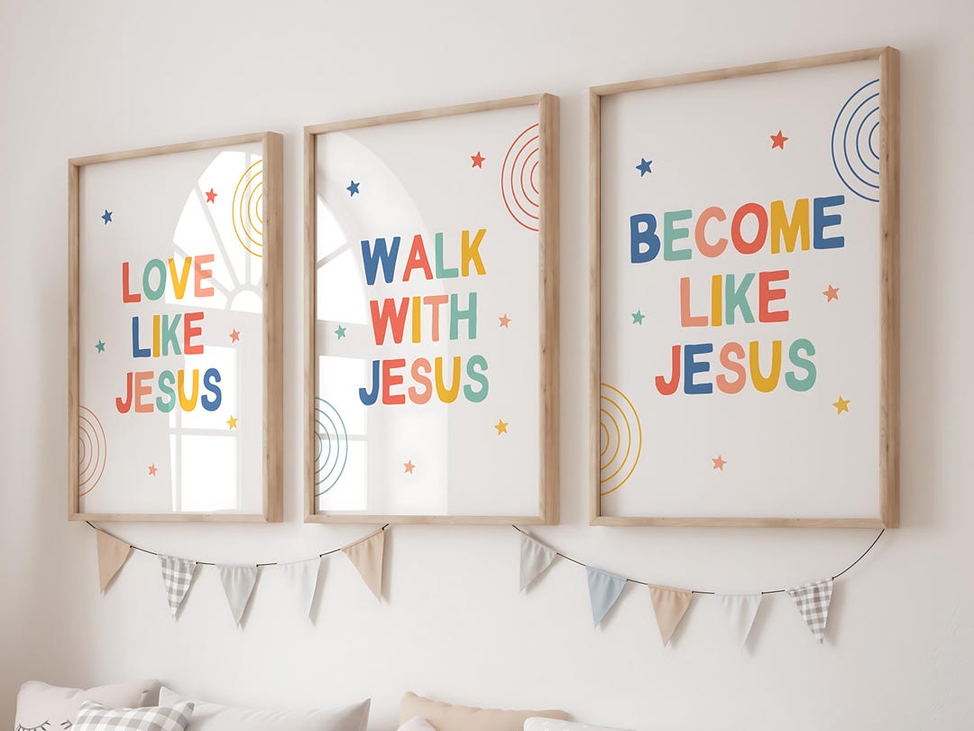 Set of 3 Colorful Christian Wall Art for Kids Ministry Decor Church ...