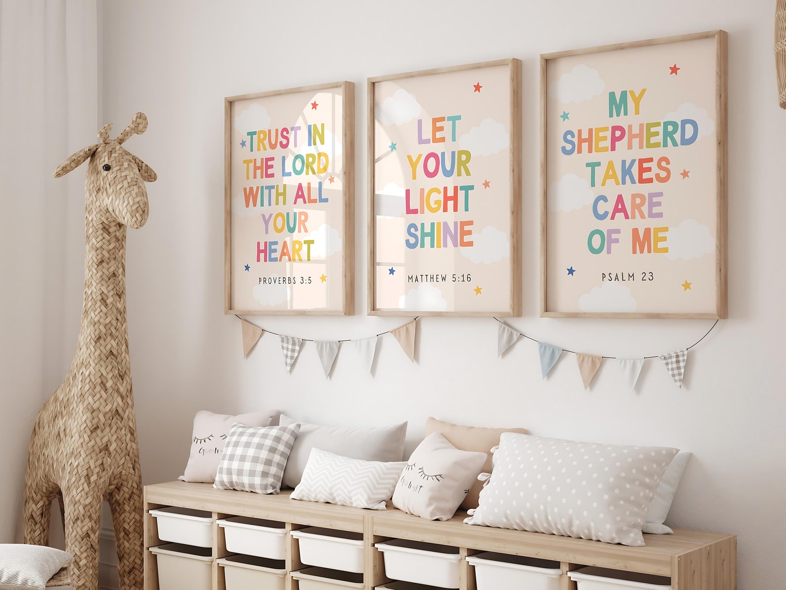 Set of 3 Colorful Children Bible Verse Wall Art Prints Christian ...