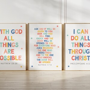 Set of 3 Colorful Children Bible Verse Wall Art for Kids Ministry Decor ...