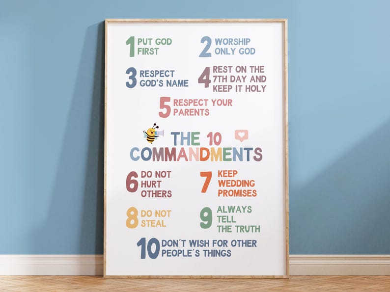Ten Commandments for Kids Poster Colorful Children Bible Verse Wall Art ...