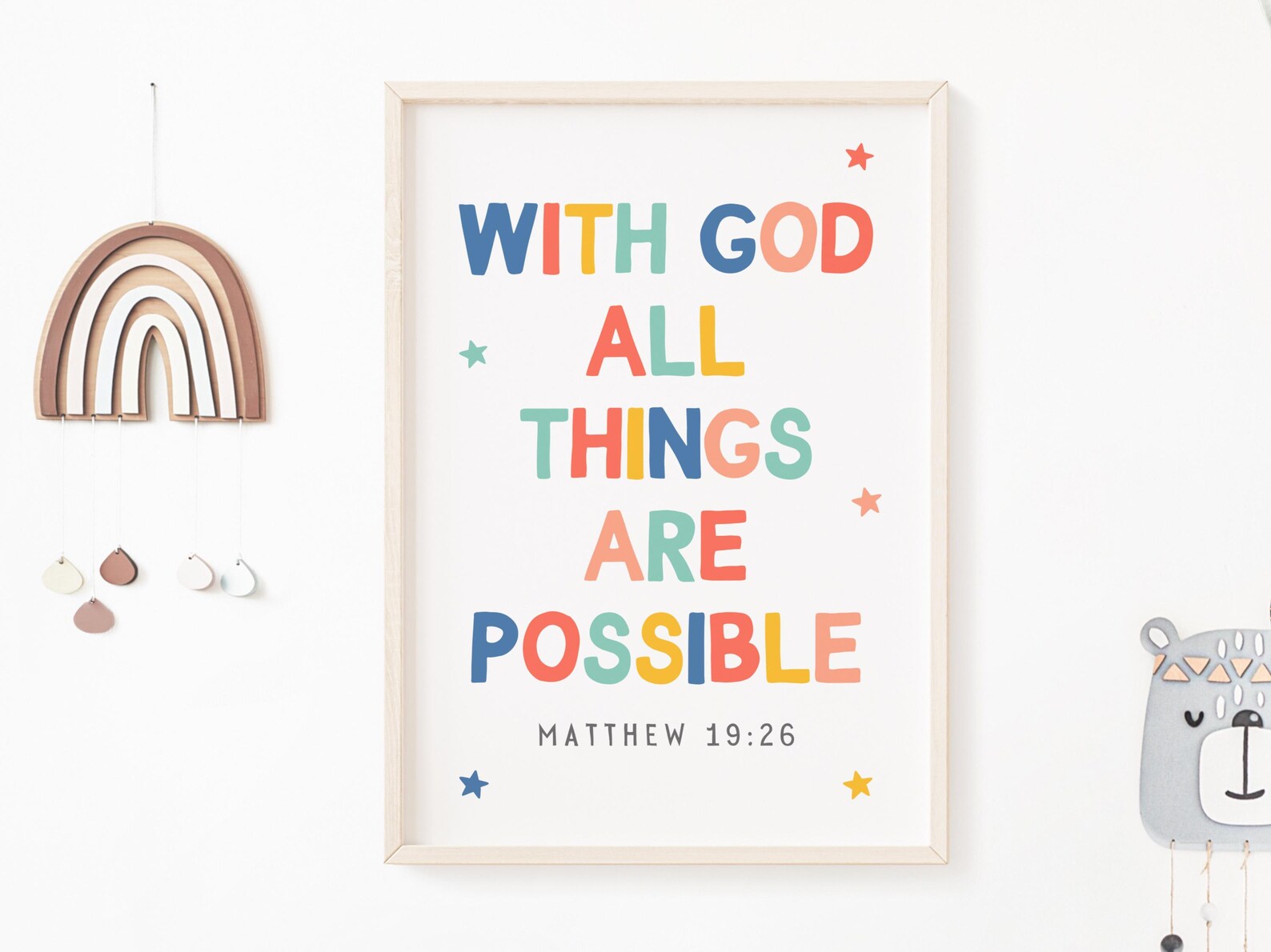 With God All Things Are Possible Poster Colorful Children Bible Verse ...