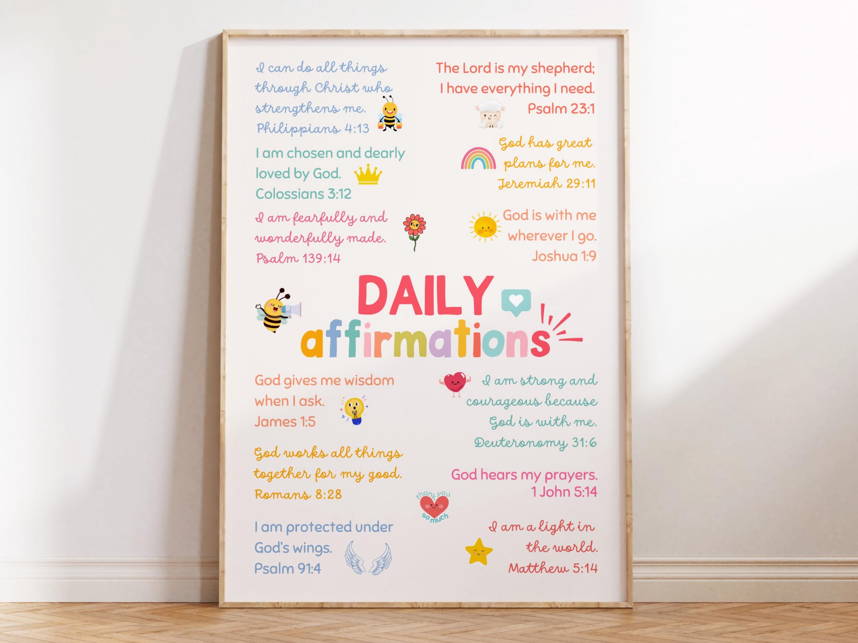 Daily Bible Affirmations for Kids Colorful Children Bible Verse Wall ...