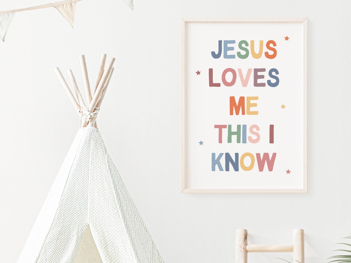 Jesus Loves Me This I Know Print Colorful Children Bible Verse Wall Art ...