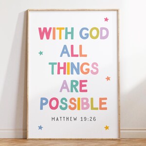 With God All Things Are Possible Poster Colorful Children Bible Verse ...