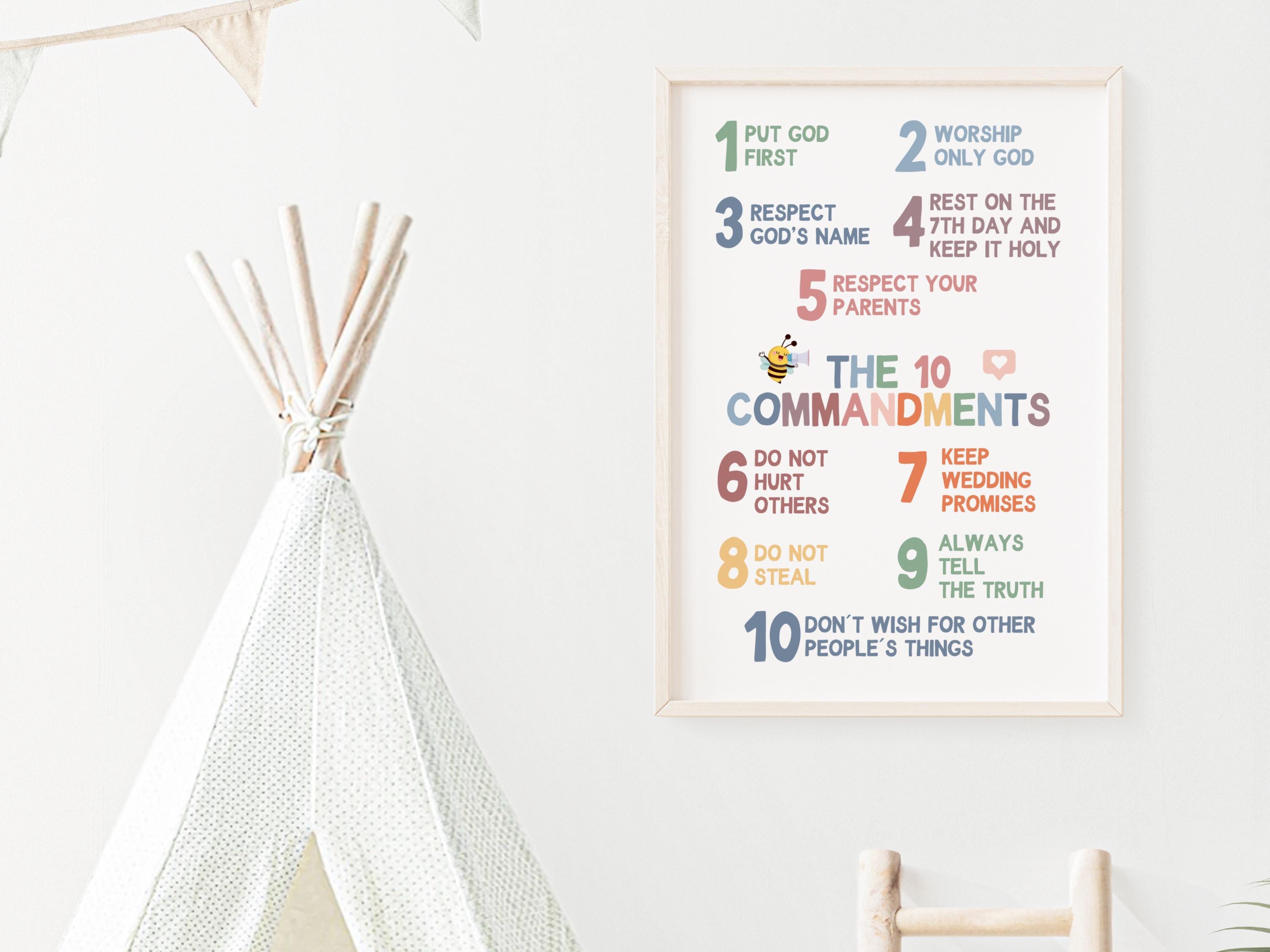 Ten Commandments for Kids Poster Colorful Children Bible Verse Wall Art ...