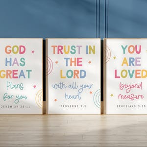 Set of 3 Colorful Children Bible Verse Wall Art for Kids Ministry Decor ...