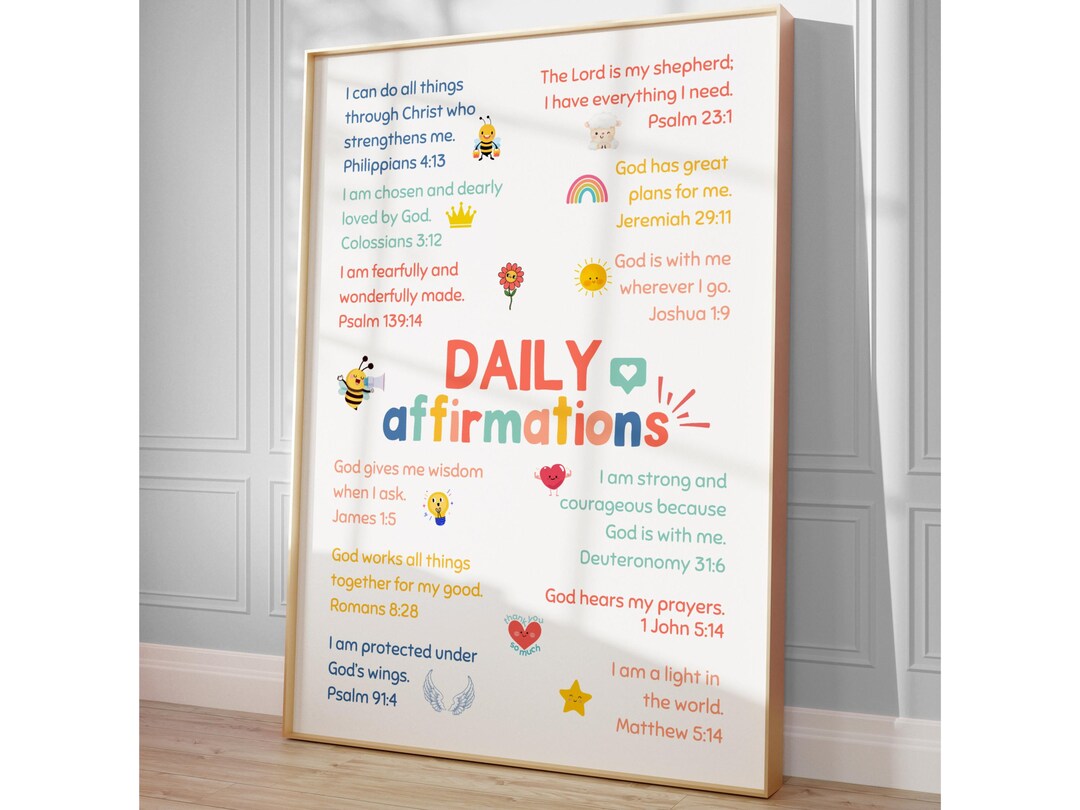 Daily Bible Affirmations for Kids Colorful Children Bible Verse Wall ...