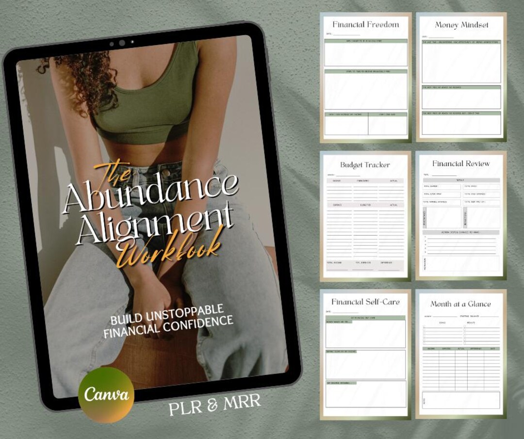 Buy Financial Workbook Canva Template MRR Abundance Alignment Guide PLR Aesthetic Green Money ...
