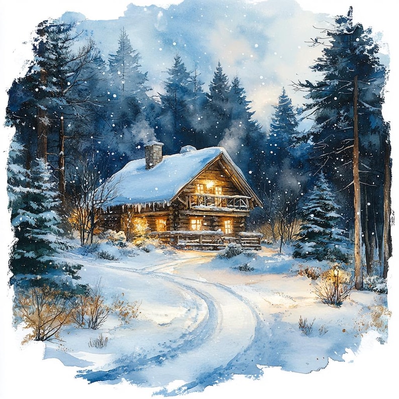 24 Winter Cabin in Snow Forest Clipart, Digital Download, DIY Home ...