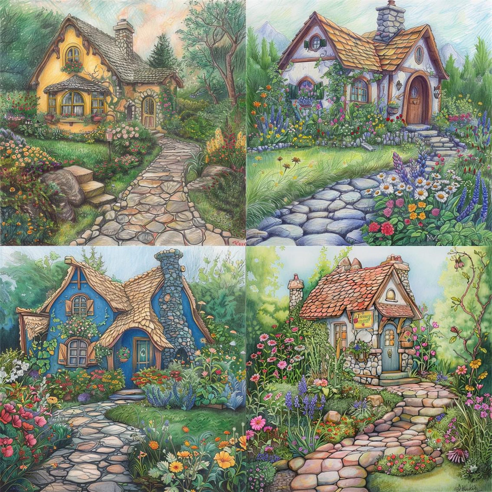 24 Fairy Tale Cottage Clipart, Charming Garden House Illustration ...