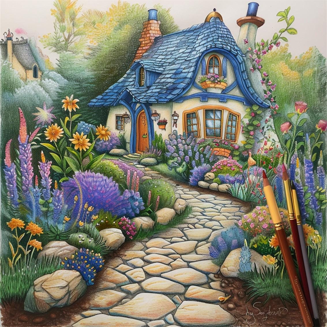 24 Fairy Tale Cottage Clipart, Charming Garden House Illustration ...
