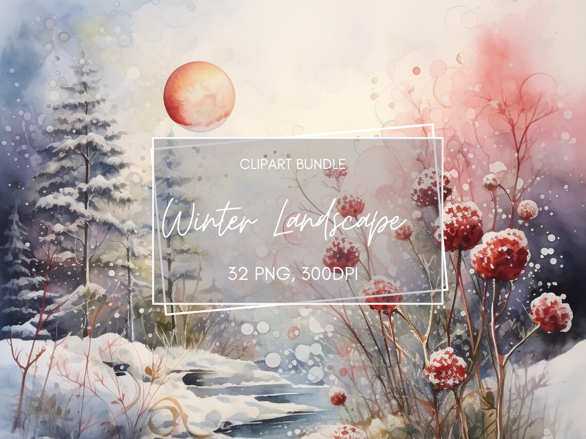 31 Winter Landscape Watercolor Clipart, Winter Clipart, Watercolor ...