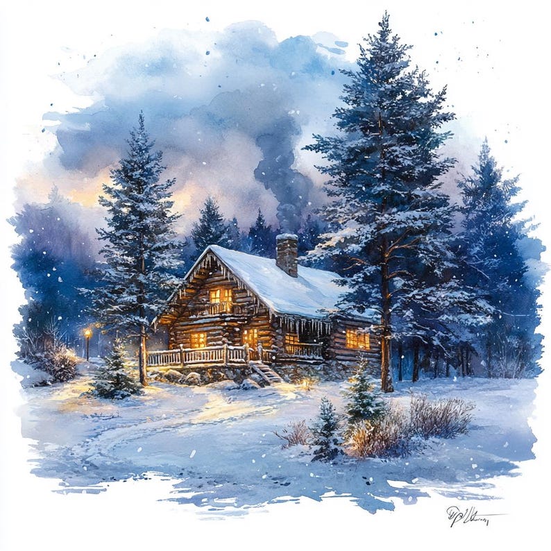 24 Winter Cabin in Snow Forest Clipart, Digital Download, DIY Home ...