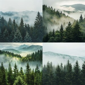 46 Misty Forest Landscape Clipart, Mountain Pine Trees Digital Art ...