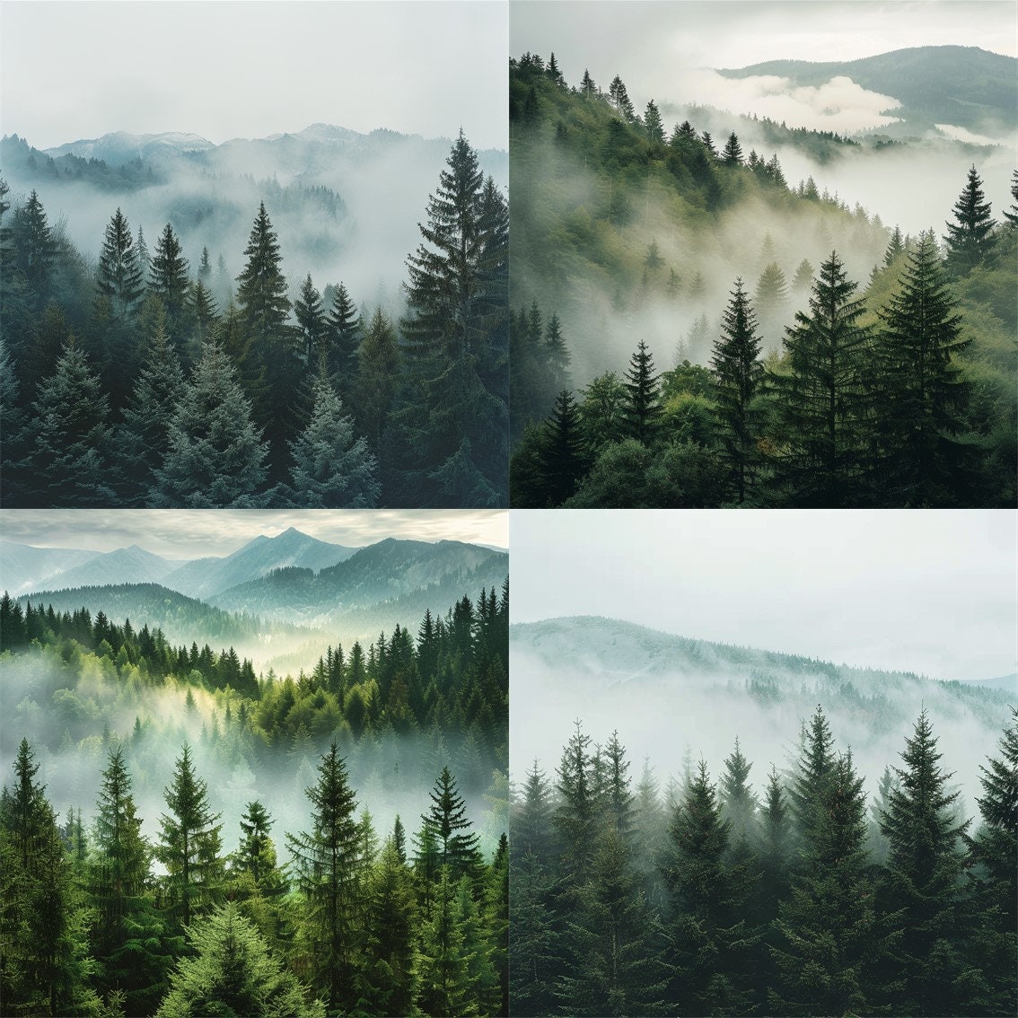 46 Misty Forest Landscape Clipart, Mountain Pine Trees Digital Art ...