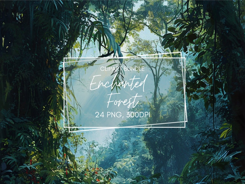 32 Enchanted Forest Clipart, Watercolor Forest Background, Digital ...