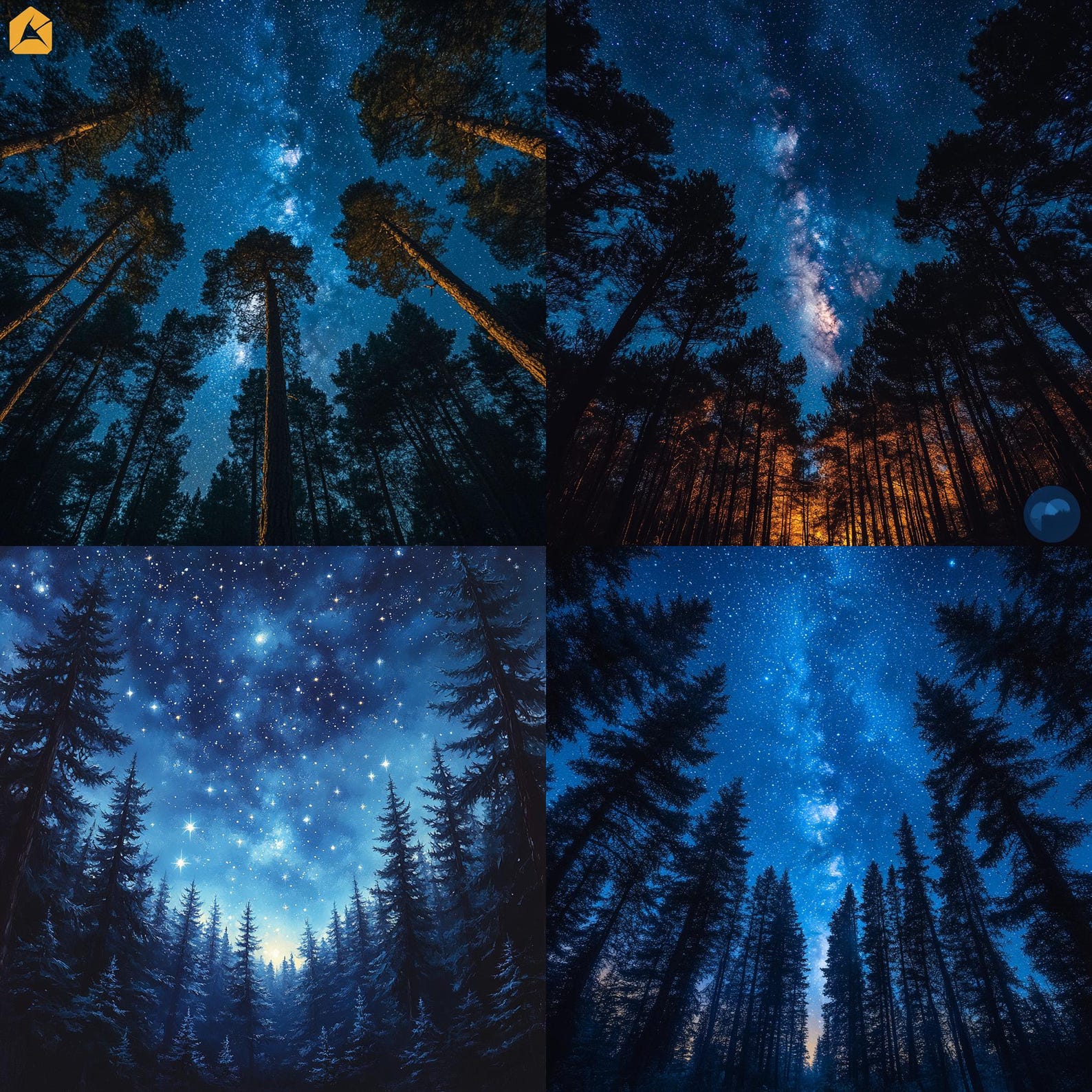 24 Starry Night Forest Clipart, Celestial Landscape Digital Download ...