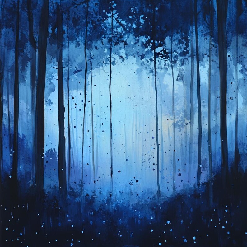 24 Blue Forest Clipart, Watercolor Woods Clipart, Dark Forest Graphic ...