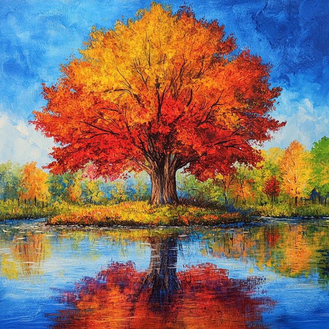 24 Autumn Tree Digital Art, Colorful Fall Tree, Digital Download, DIY ...