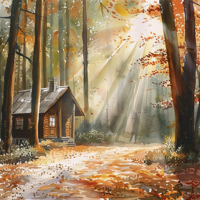24 Autumn Cabin in the Woods Clipart, Digital Download, DIY Home Decor ...