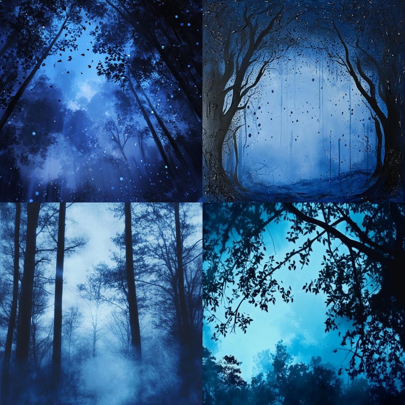 24 Blue Forest Clipart, Watercolor Woods Clipart, Dark Forest Graphic ...