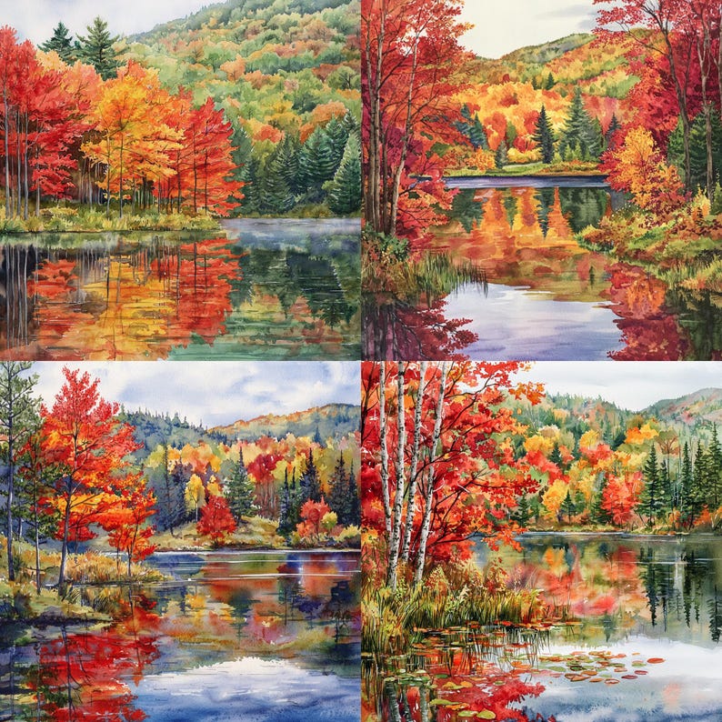 24 Autumn Landscape Clipart, Digital Download, DIY Home Decor Wall Art ...