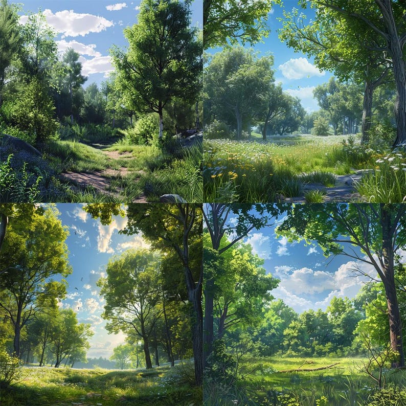 32 Scenic Forest Landscape Clipart, Green Meadow, Digital Download, DIY ...