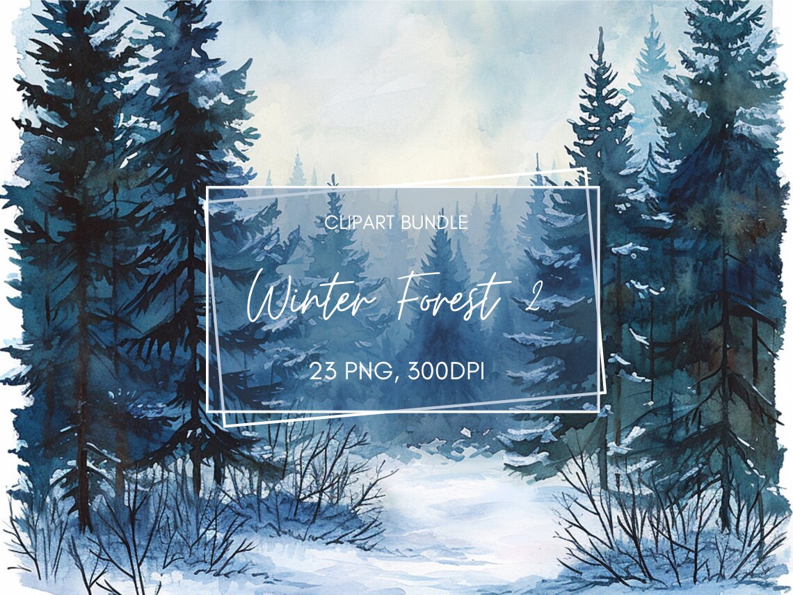 23 Winter Forest Watercolor Clipart, Snowy Trees Digital Download, DIY ...