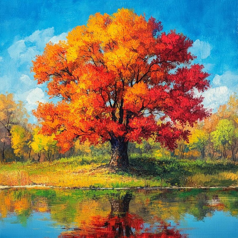 24 Autumn Tree Digital Art, Colorful Fall Tree, Digital Download, DIY ...
