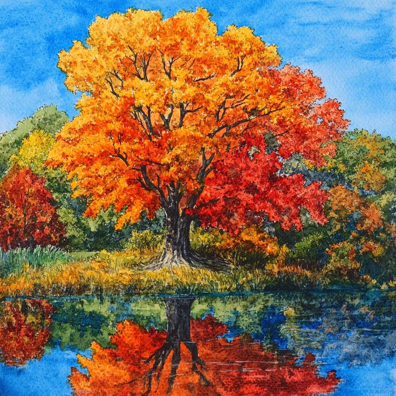 24 Autumn Tree Digital Art, Colorful Fall Tree, Digital Download, DIY ...