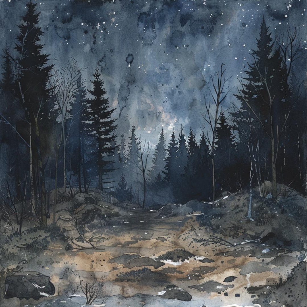 23 Starry Night Sky, Watercolor Night Forest Clipart, Digital Download ...