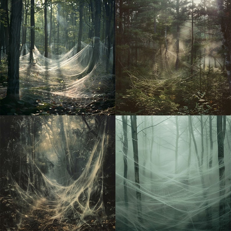 23 Misty Forest With Spider Webs Clipart, Watercolor Forest Background ...