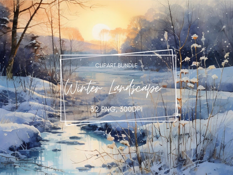 31 Winter Landscape Watercolor Clipart, Winter Clipart, Watercolor ...