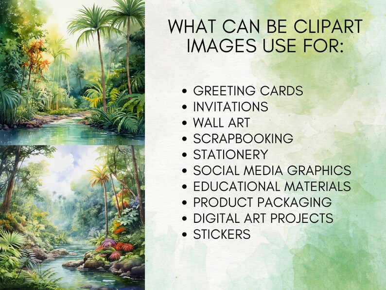 32 Tropical Jungle Scene Clipart, Scenic Nature Stream Digital Image ...