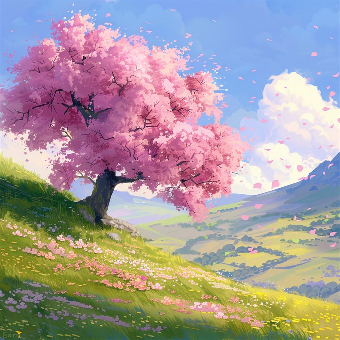 24 Beautiful Spring Cherry Blossom Tree Clipart, Watercolor Landscape ...