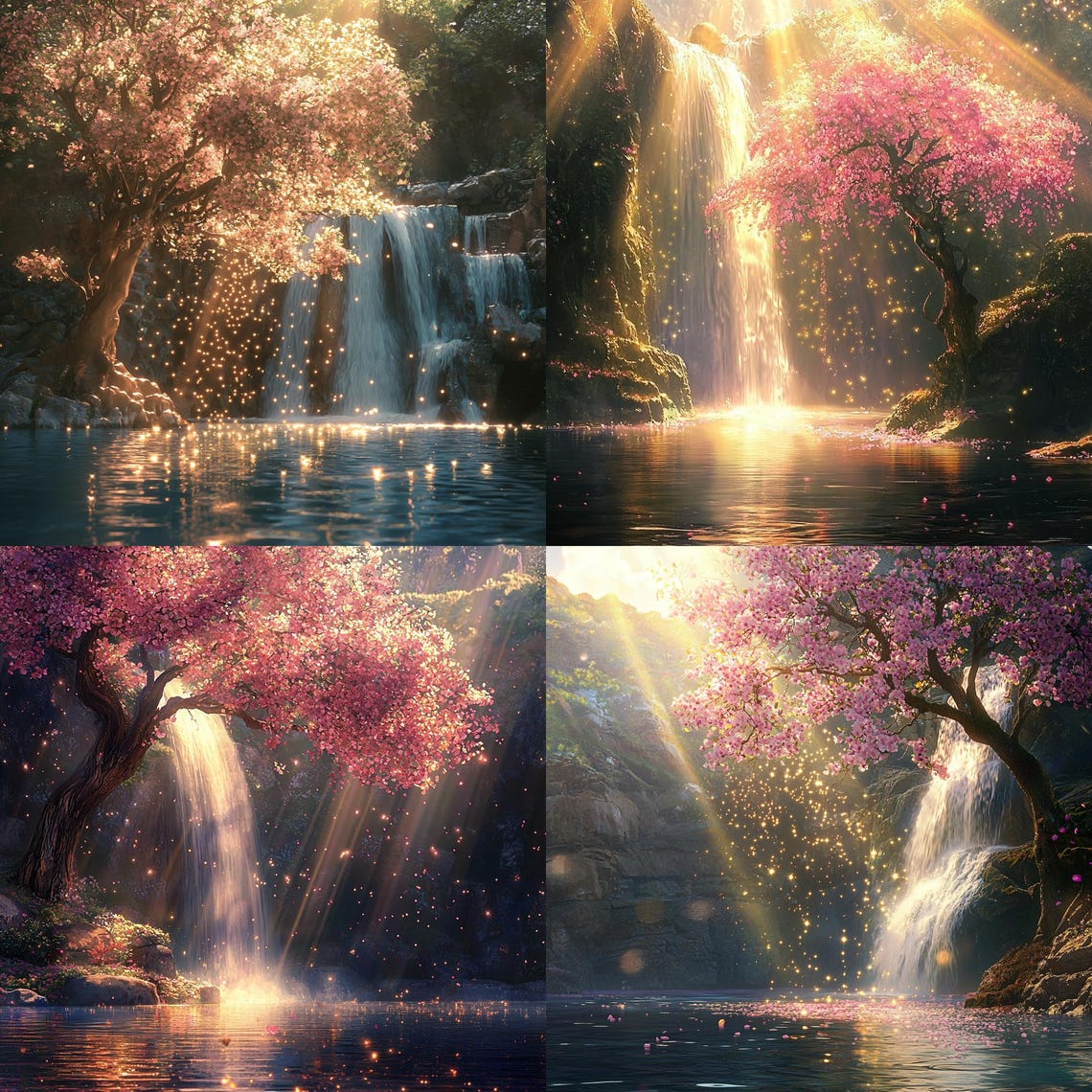 20 Magical Waterfall With Pink Blossomed Tree, Fairy Tale Fantasy ...