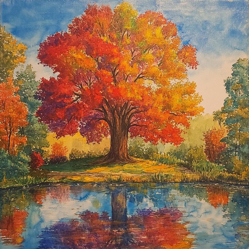 24 Autumn Tree Digital Art, Colorful Fall Tree, Digital Download, DIY ...