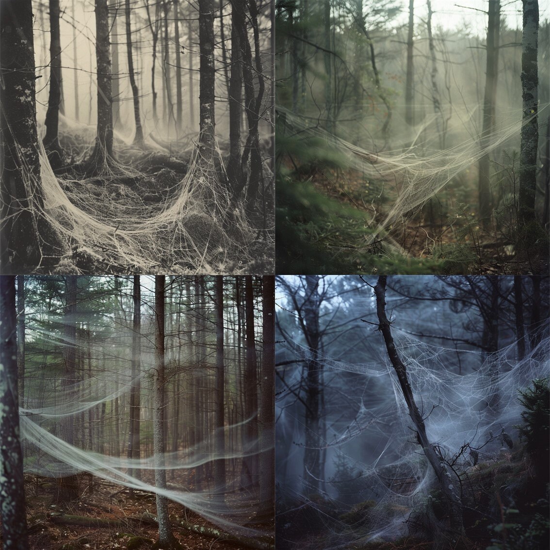 23 Misty Forest With Spider Webs Clipart, Watercolor Forest Background ...