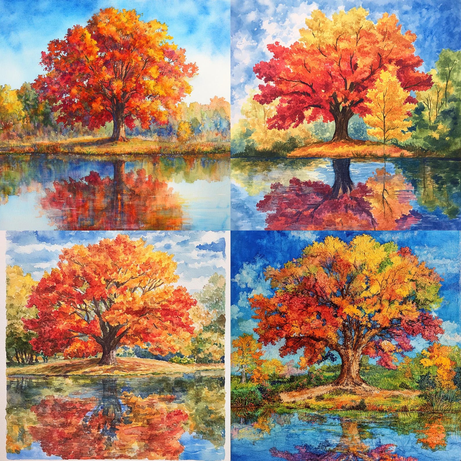 24 Autumn Tree Digital Art, Colorful Fall Tree, Digital Download, DIY ...