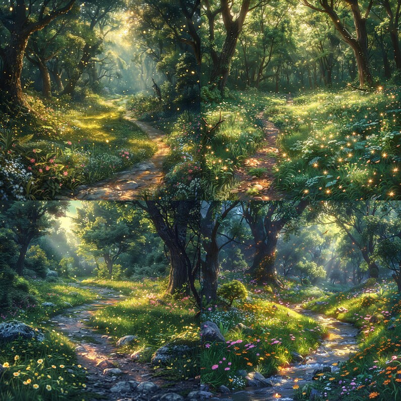 Clipart sentier de la forêt enchantée, scène de conte de fées aquarelle ...