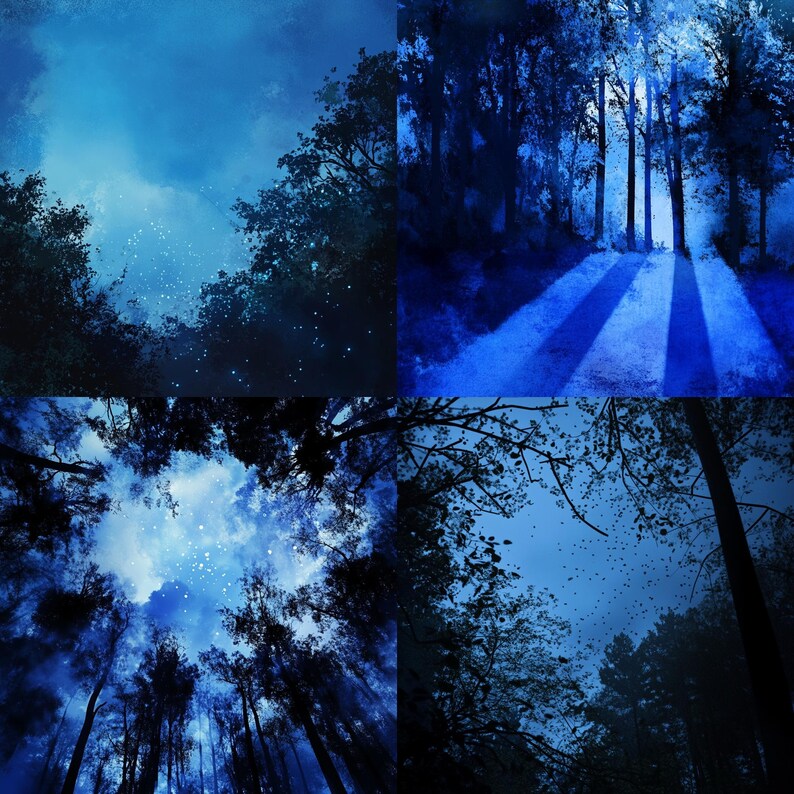 24 Blue Forest Clipart, Watercolor Woods Clipart, Dark Forest Graphic ...