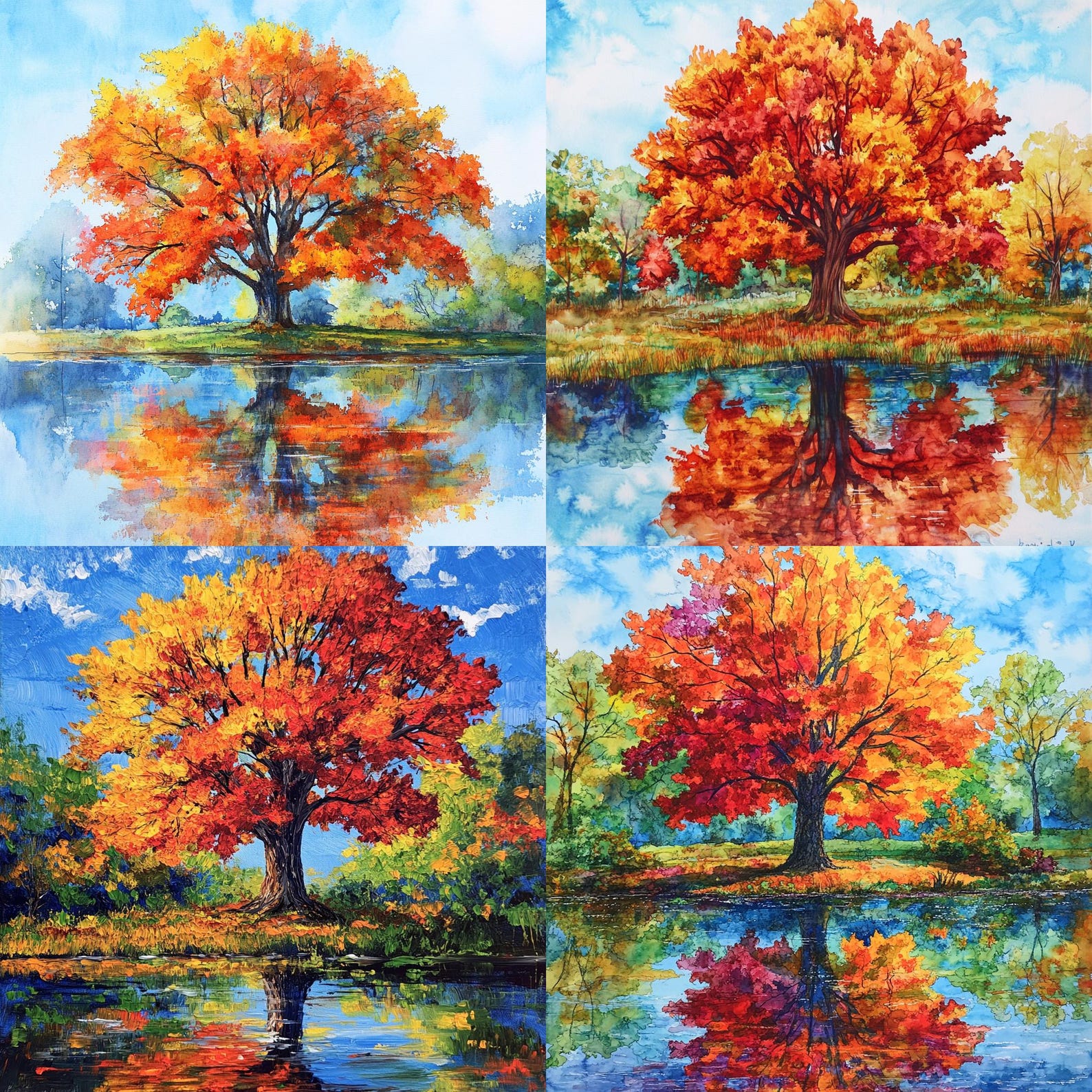 24 Autumn Tree Digital Art, Colorful Fall Tree, Digital Download, DIY ...